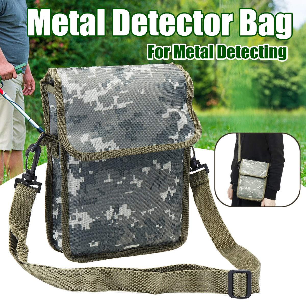 Metal Detector Bag Camo Oxford Waist Shoulder Belt Pouch Good Luck Gol ...